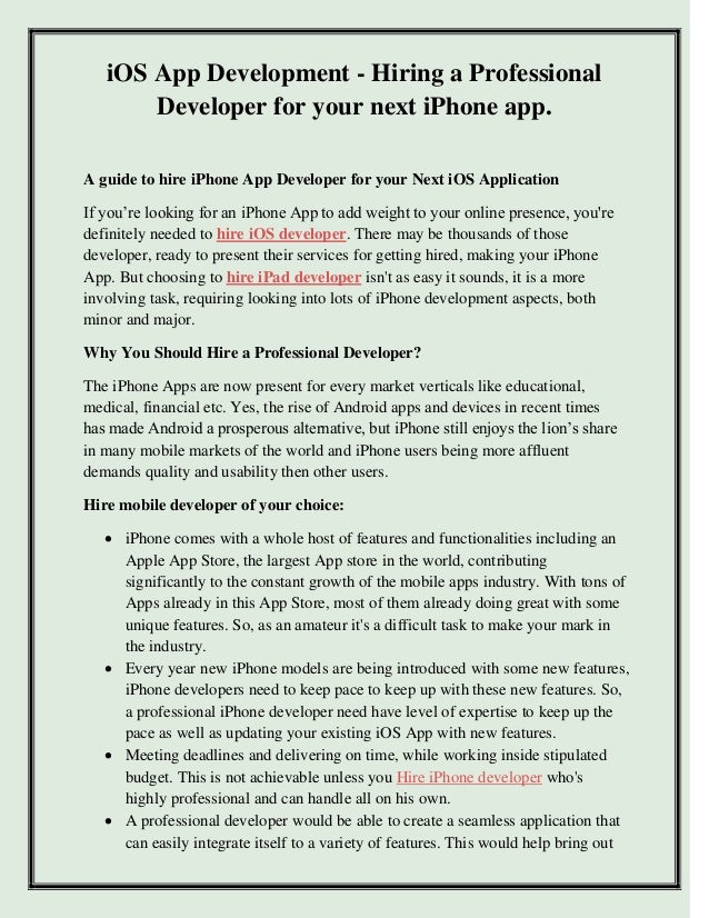 Hire iPhone 5 app developer guide hiring a professional developer