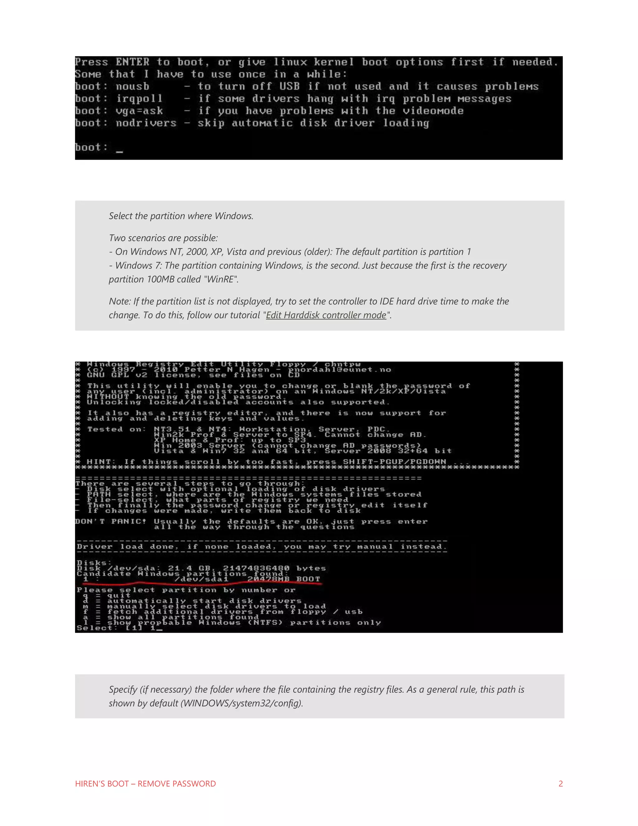 Hirens boot Remove Windows Password | PDF