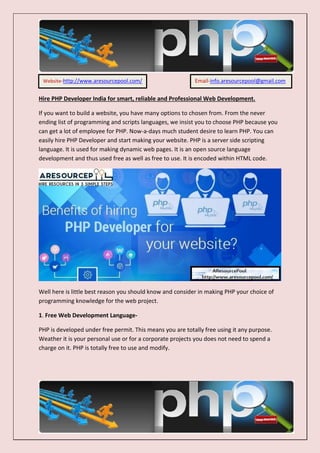 Hire PHP Developer India for smart, reliable and Professional Web Development | PDF