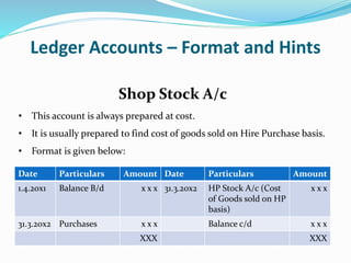 Hire purchase system stock and debtors method | PPTX