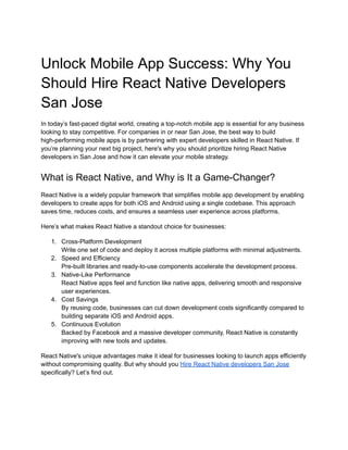 Unlock Mobile App Success: Why You Should Hire React Native Developers ...