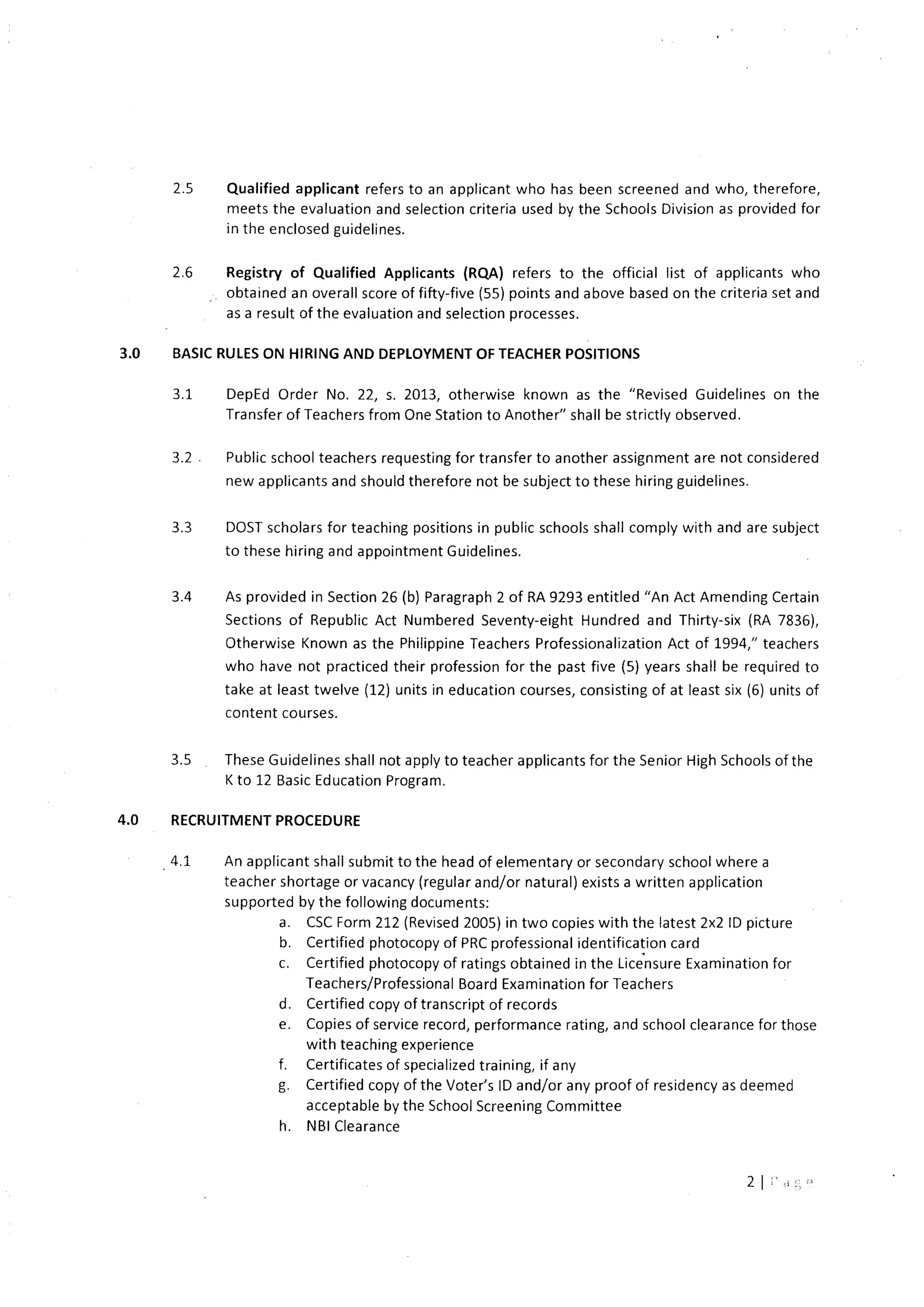 Hiring guidelines for teacher 1 positions do s2014 014 | PDF