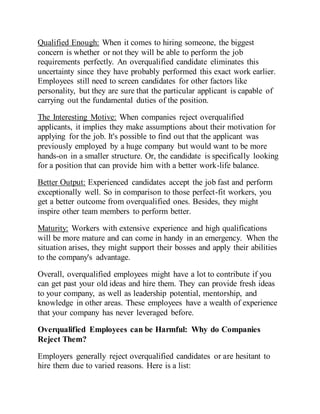 Hiring Overqualified Employees: Helpful or Harmful? | PDF