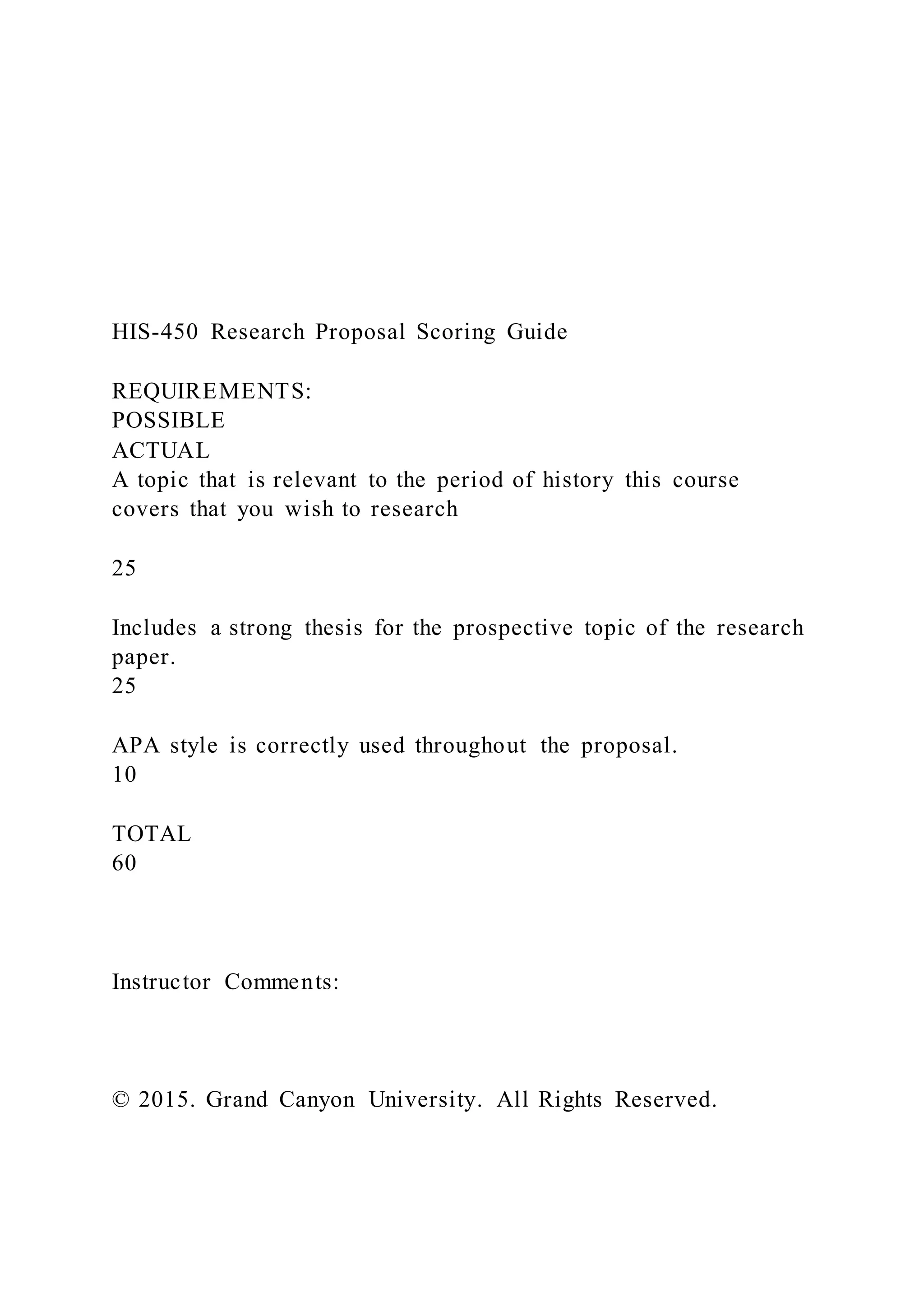 His 450 research proposal scoring guide requirements | DOCX