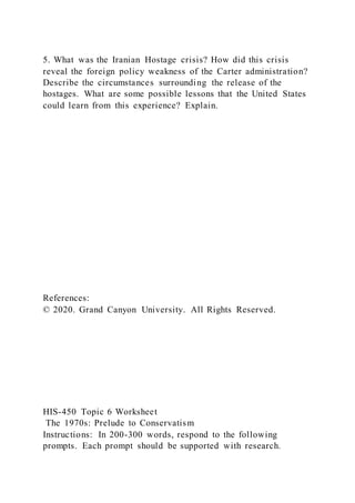 HIS-450 Topic 6 Worksheet The 1970s Prelude to Cons | PDF