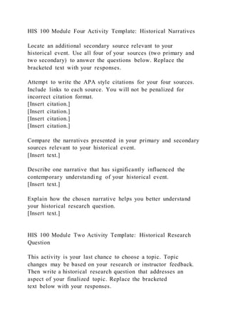 HIS 100 Module Two Activity Template Primary and Secondary Source | DOCX