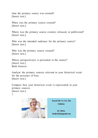 HIS 100 Module Two Activity Template Primary and Secondary Source | DOCX