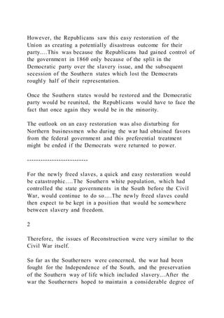 HIS 131The Crises of ReconstructionChapter 16I. The Issu | PDF