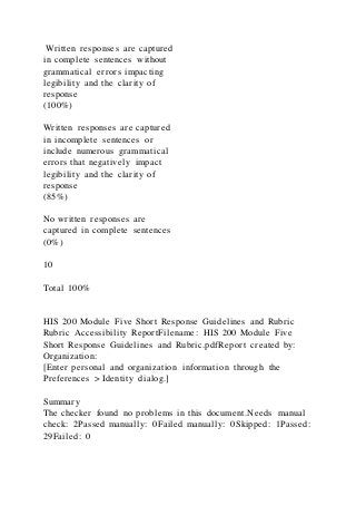 HIS 200 Module Five Short Response Guidelines and Rubric | PDF