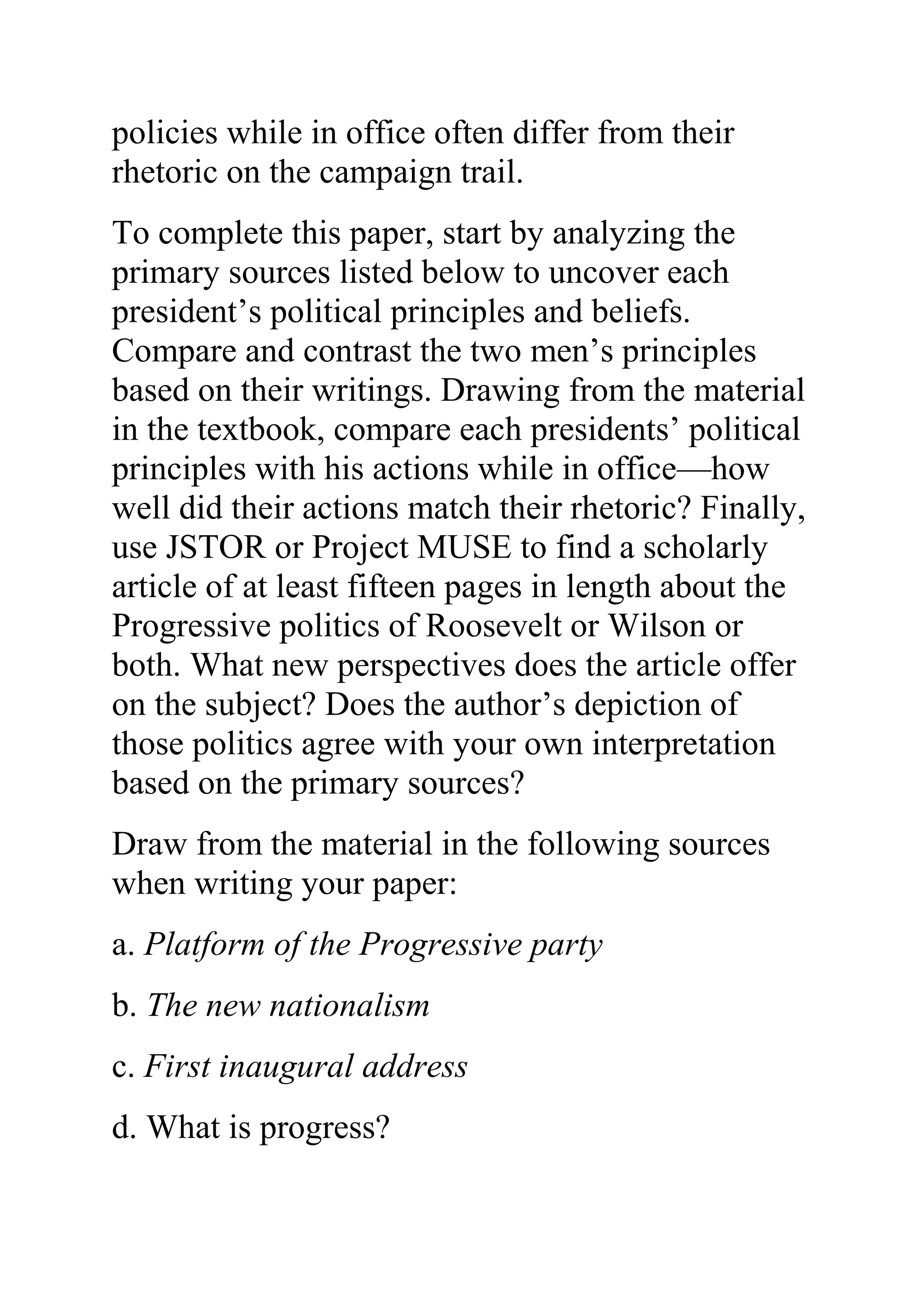 His 204 week 2 paper the progressive presidents | DOCX