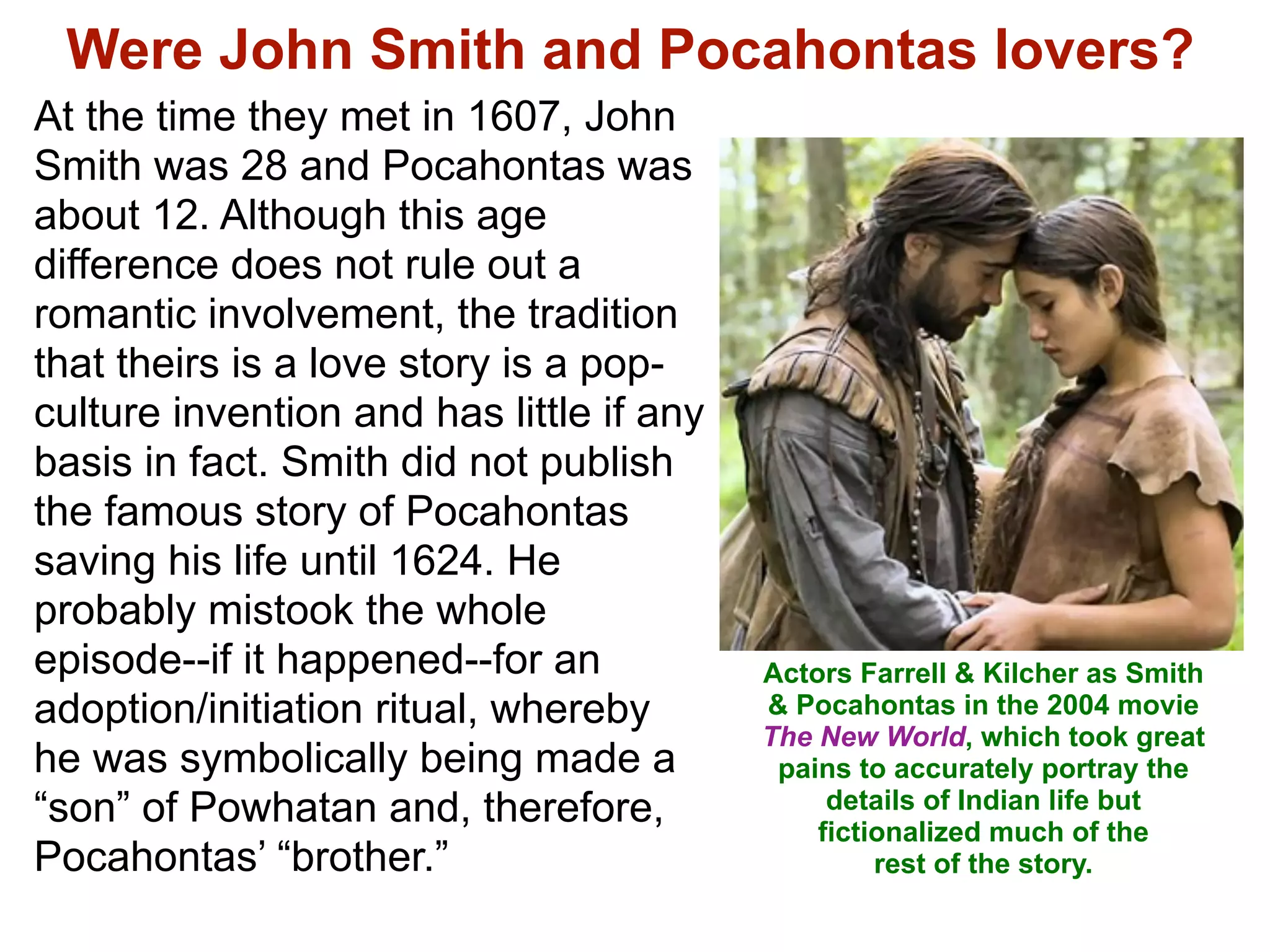 HIS 2213 LU6 Were Pocahontas and John Smith Lovers? | PPT