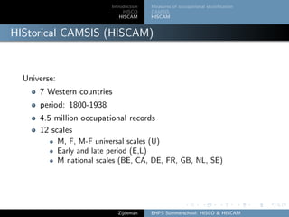 Historical occupational classification and stratification schemes ...