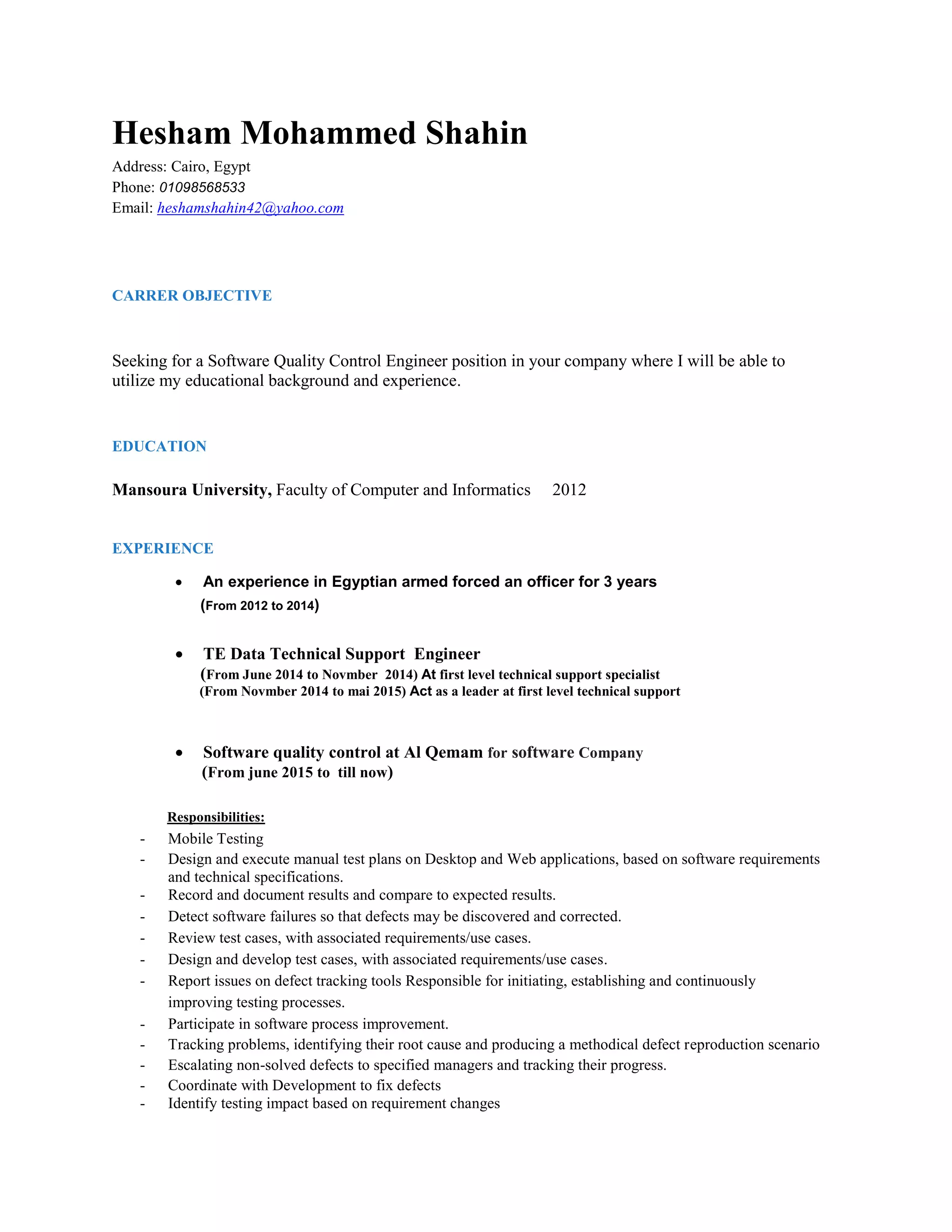 Hisham.mohamed -cv | PDF | Technology & Computing