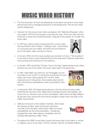 Hisotry of music vids | PDF