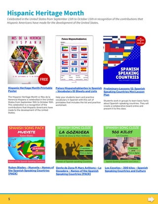 Hispanic Heritage Month Spanish Class Activities: Class Guide for ...