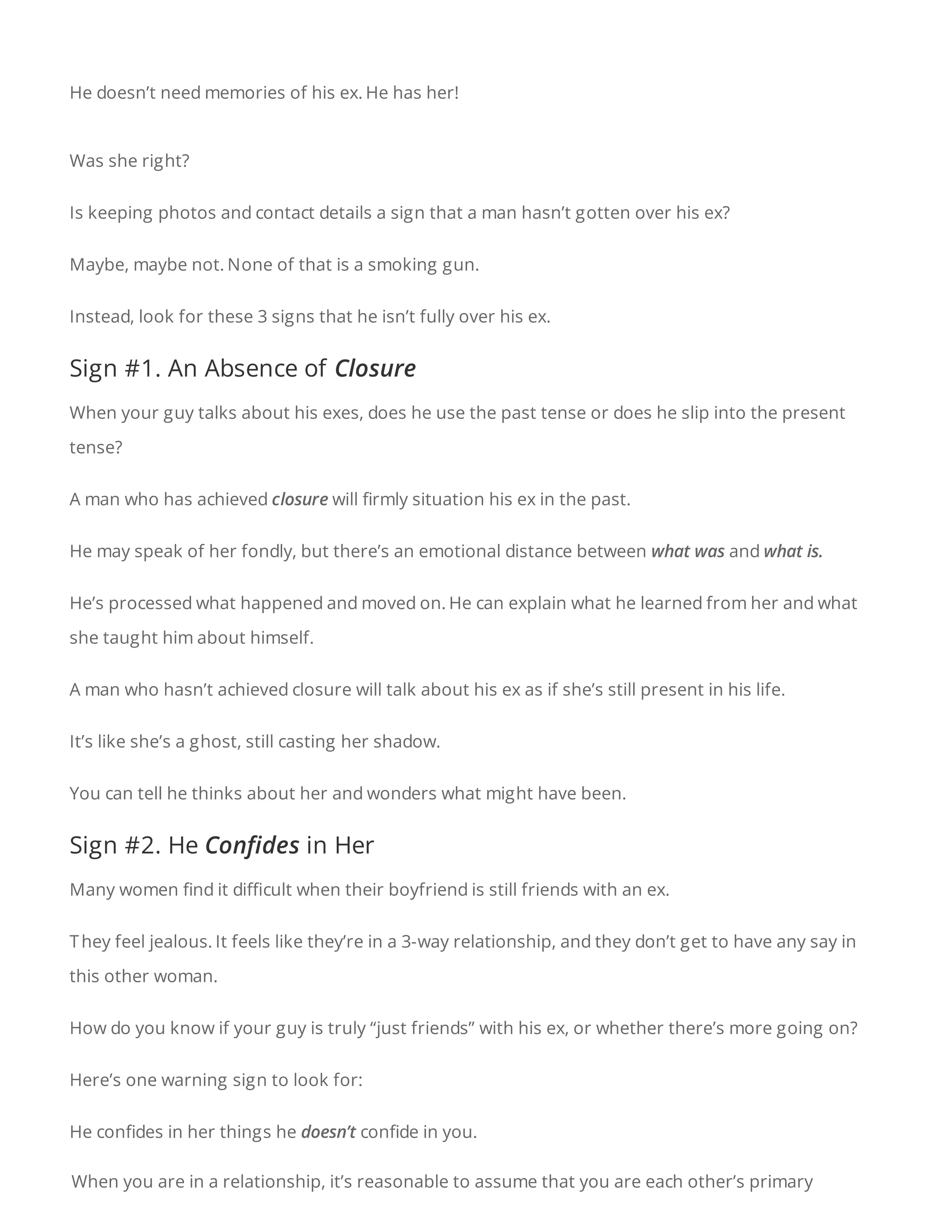 3 Signs He’s Not Over His Ex | PDF