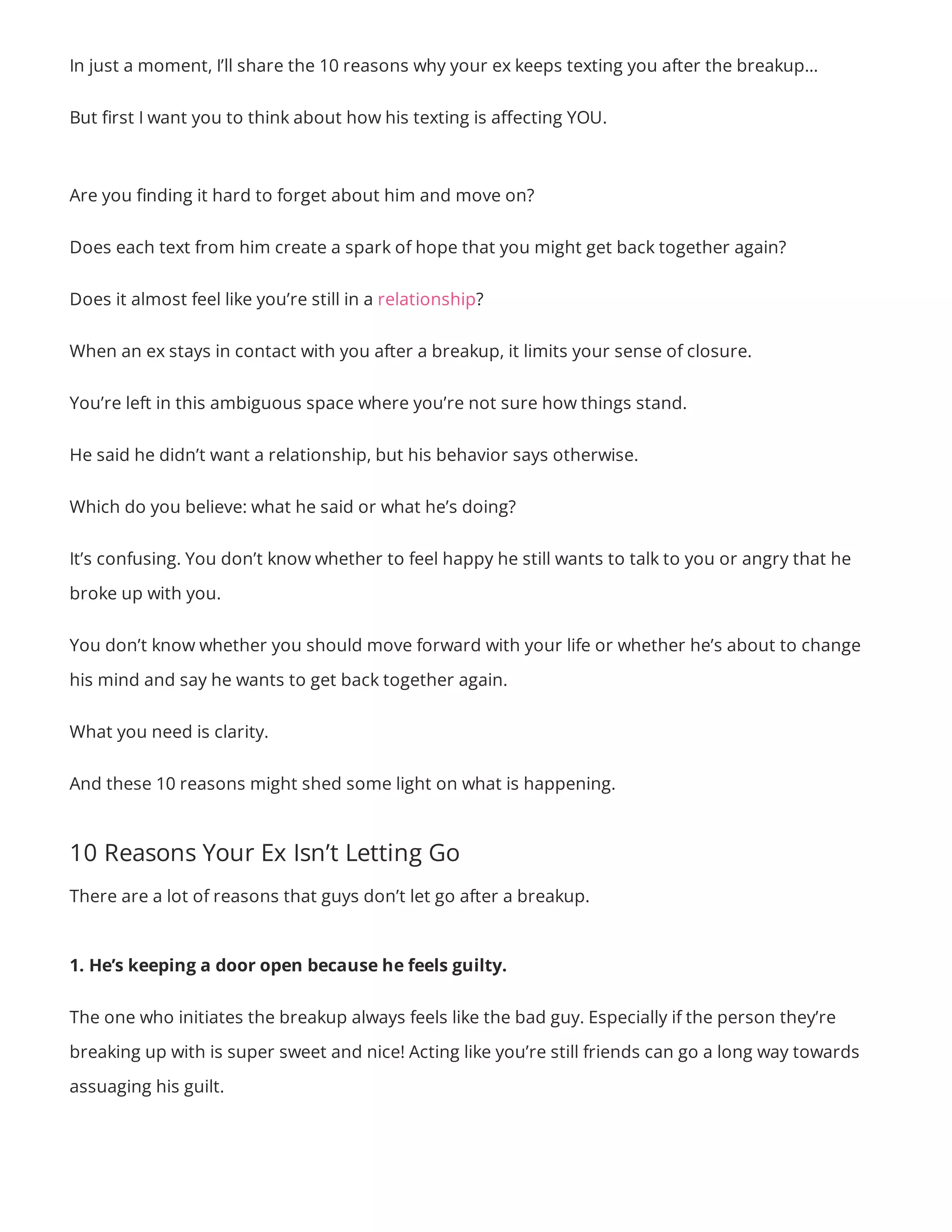 10 Reasons Why Your Ex Keeps Texting You After The Breakup | PDF