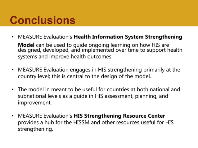 MEASURE Evaluation’s Health Information System Strengthening Model | PPTX