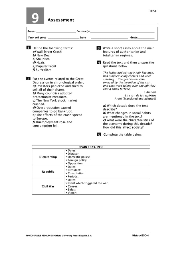 Hist4 assess sheets_unit9 | PDF