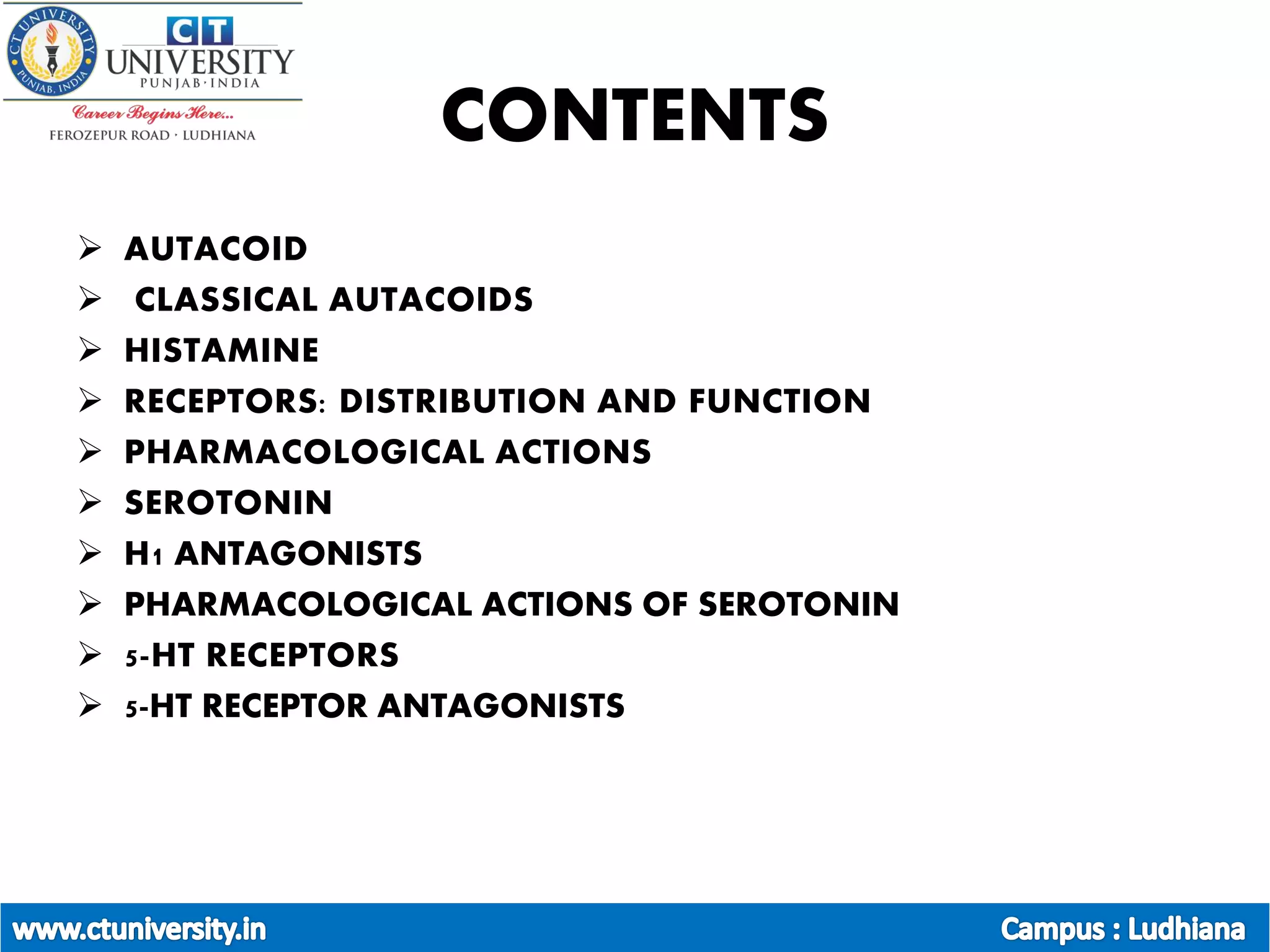 pharmacology of Histamines , Serotonin and its antagonist | PPTX