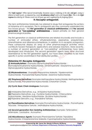 Antihistamines (medicinal chemistry) manik | PDF