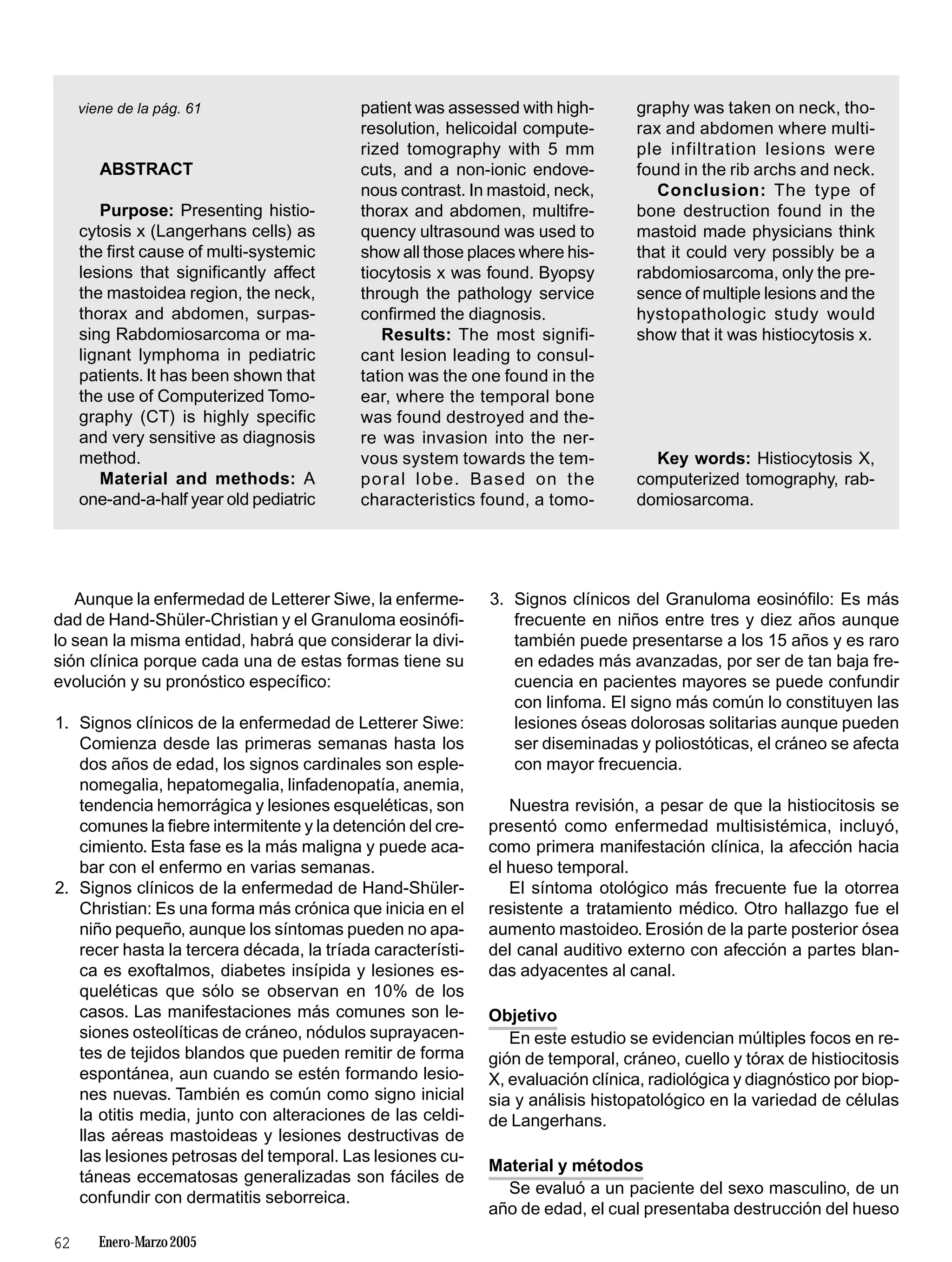 Histiocitosis X. Presentación de un caso con extensión multisistémica | PDF