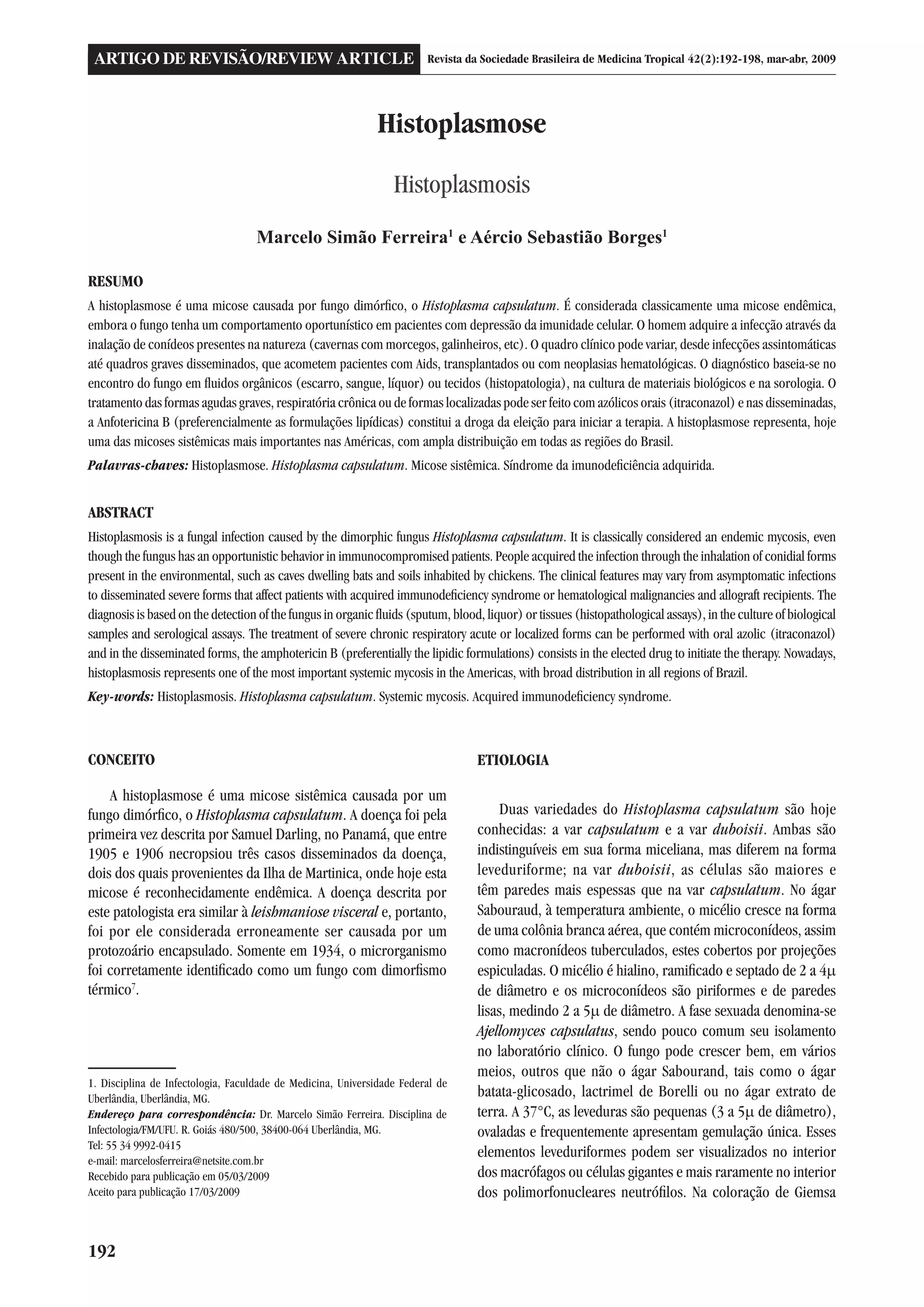Artigo de Revisão de Histoplasmose | PDF