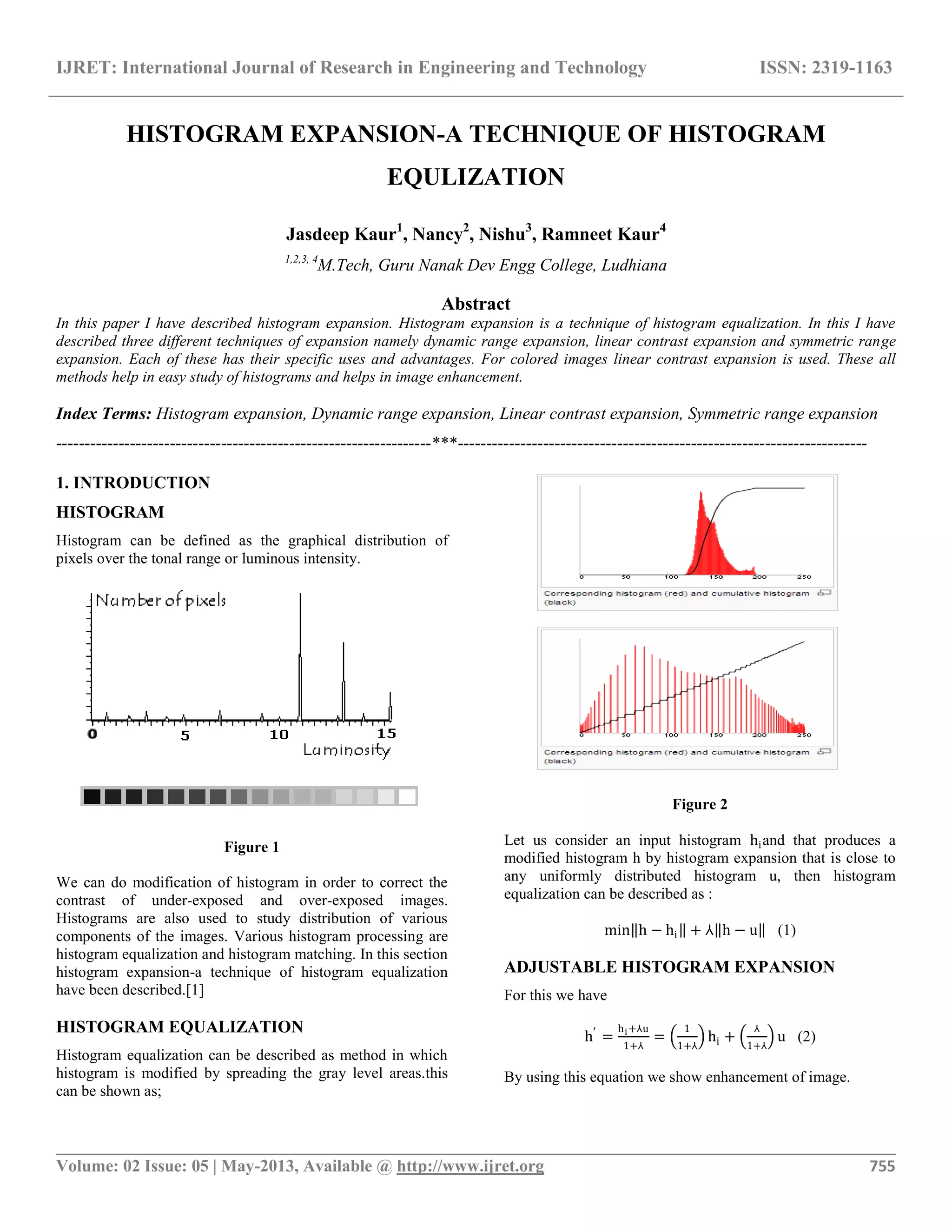 Histogram expansion a technique of histogram equlization | PDF
