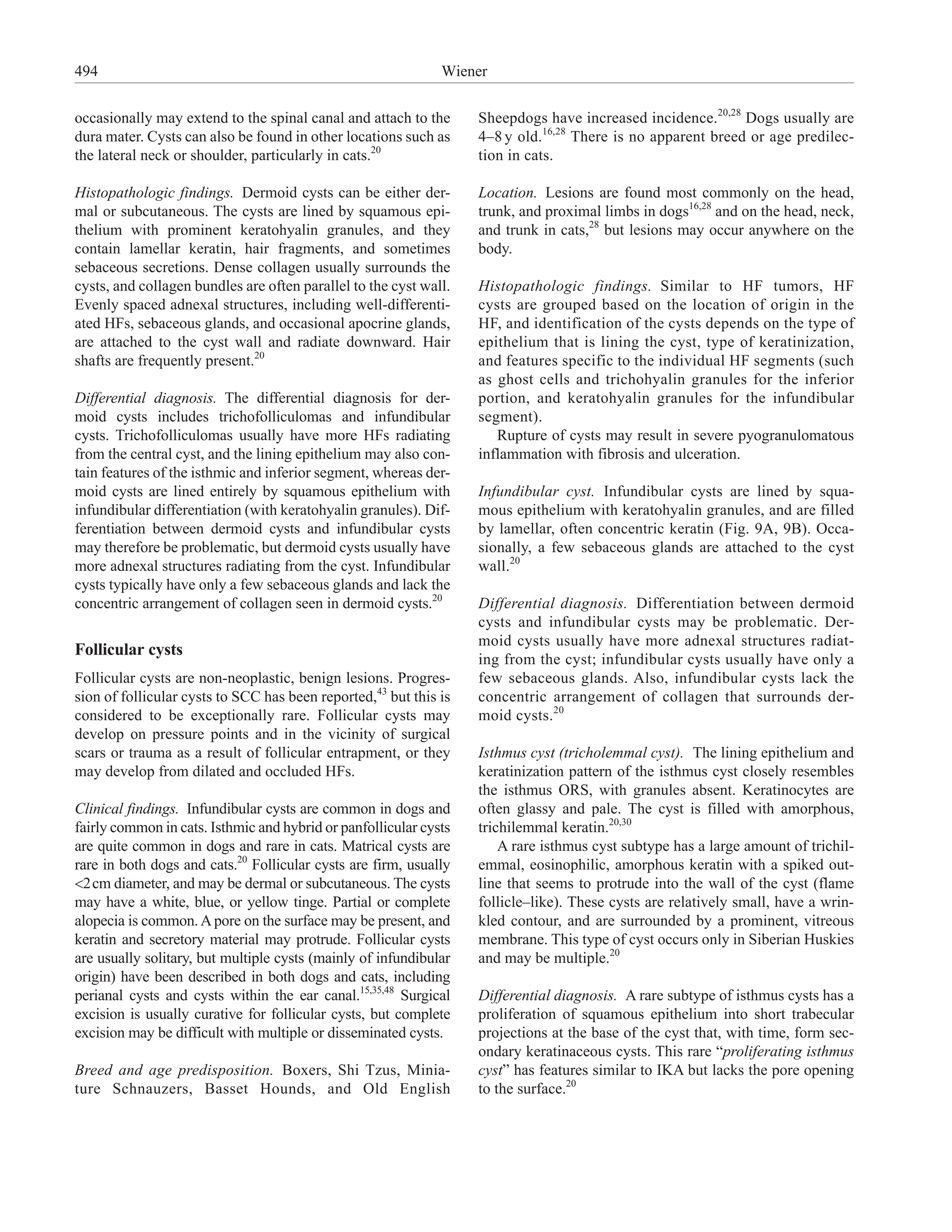 Histologic features of hair follicle neoplasms and cysts in dogs and ...