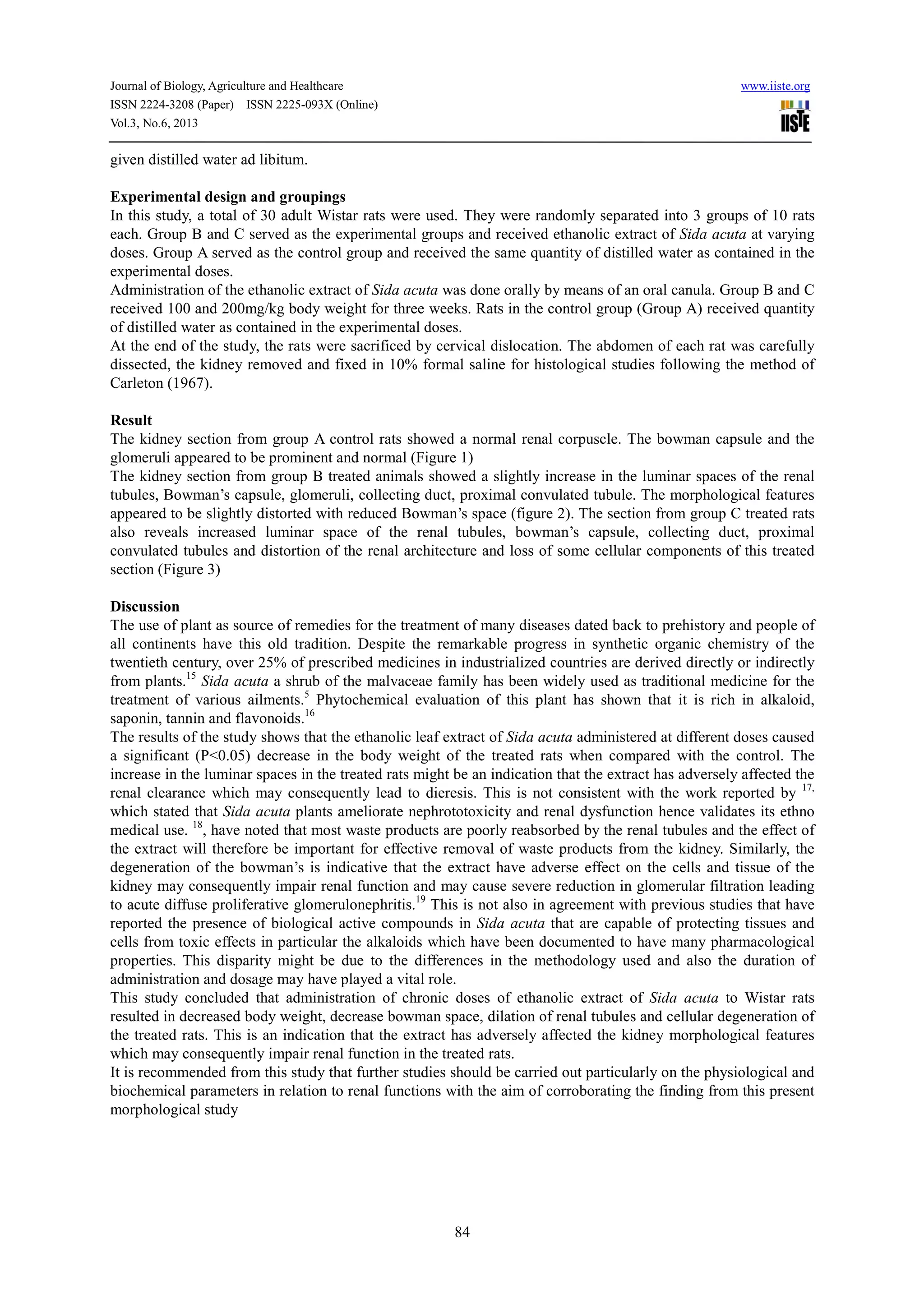 Histomorphology and biochemical effects of sida acuta leaf extract on ...