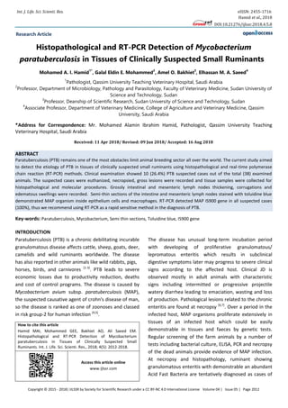 Histopathological and RT-PCR Detection of Mycobacterium ...