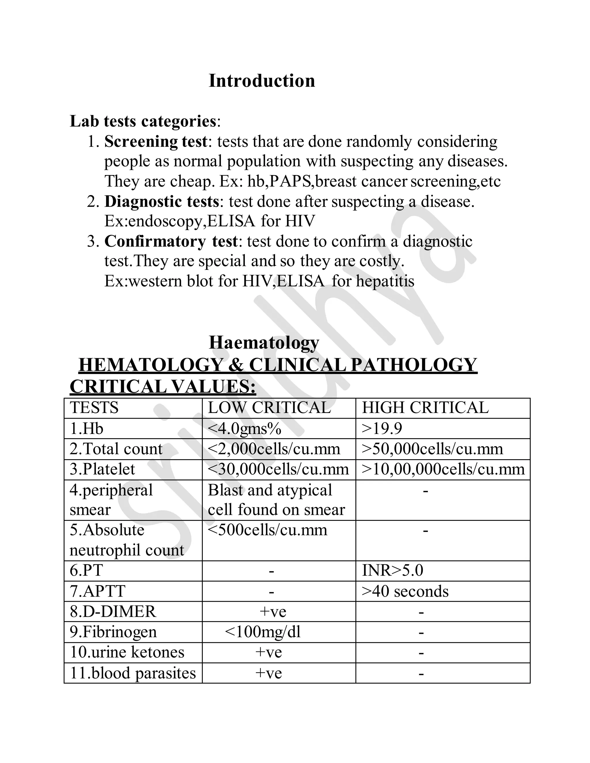 Histopathology,cytology,clinical pathology and haematology | DOCX