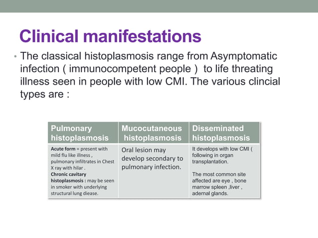 Histoplasmosis | | Systematic mycoses | | | PPT