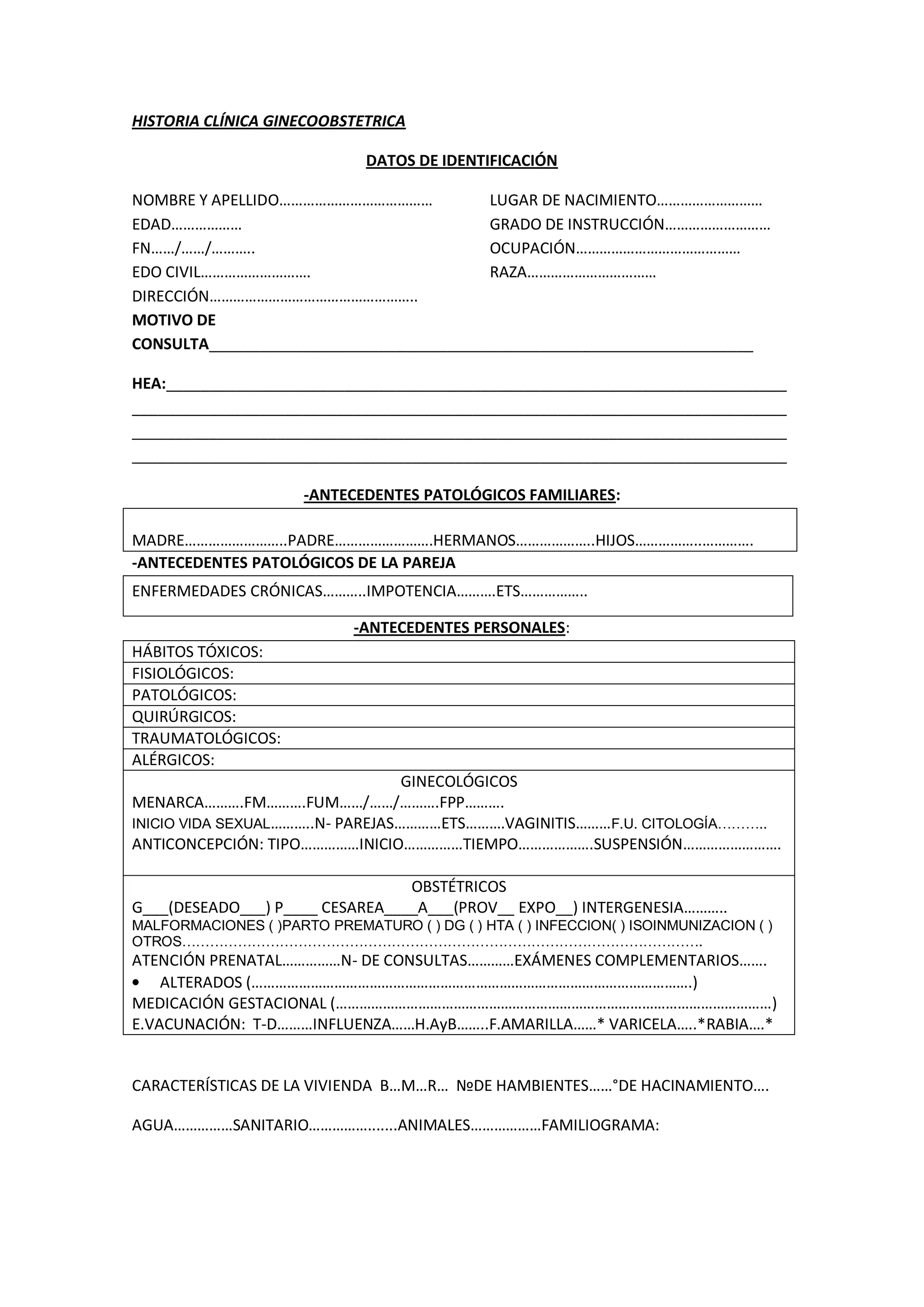 Historia clinica ginecoobstetrica | PDF