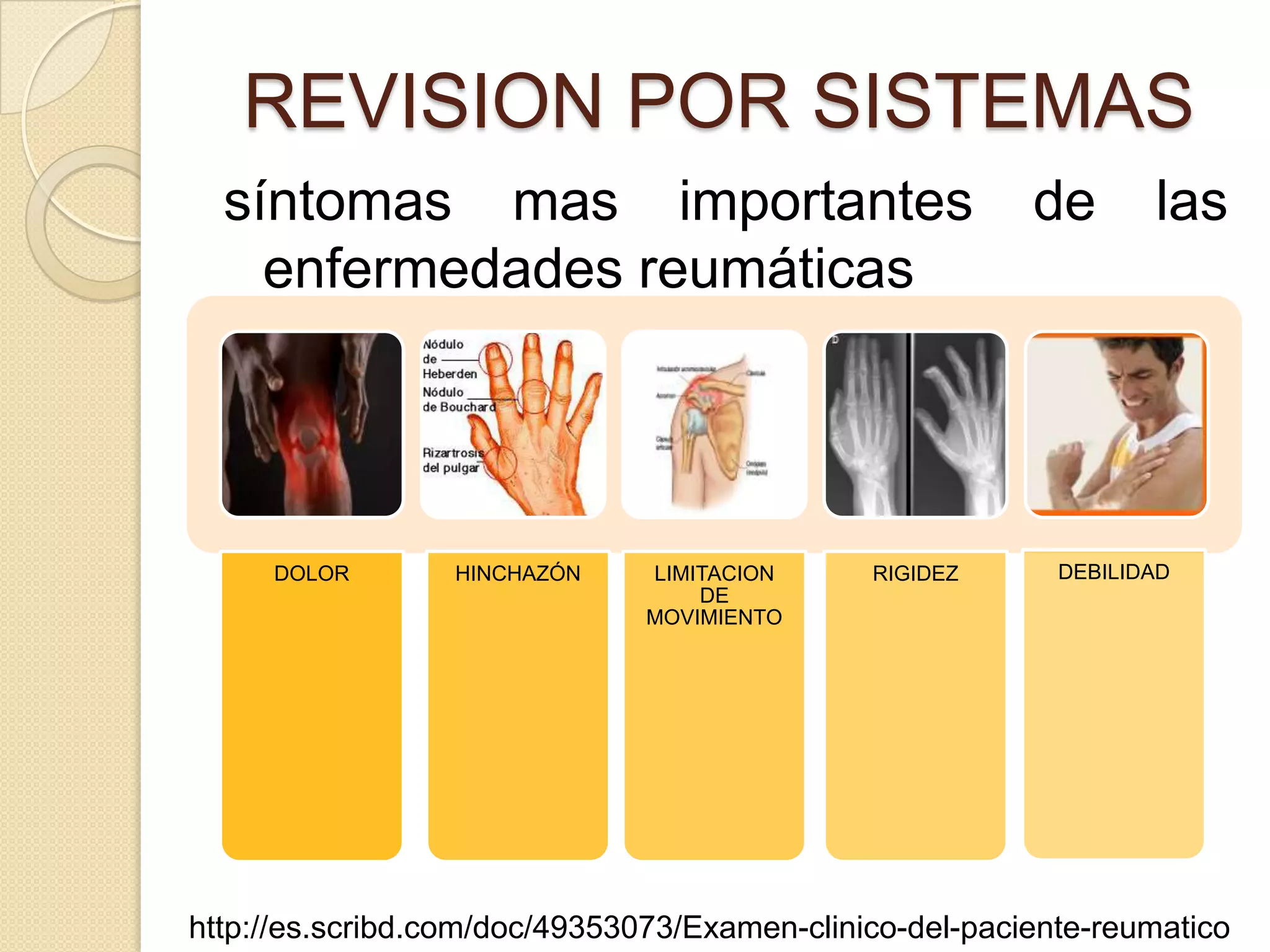 Historia clinica y examen fisico del paciente reumatico | PPTX