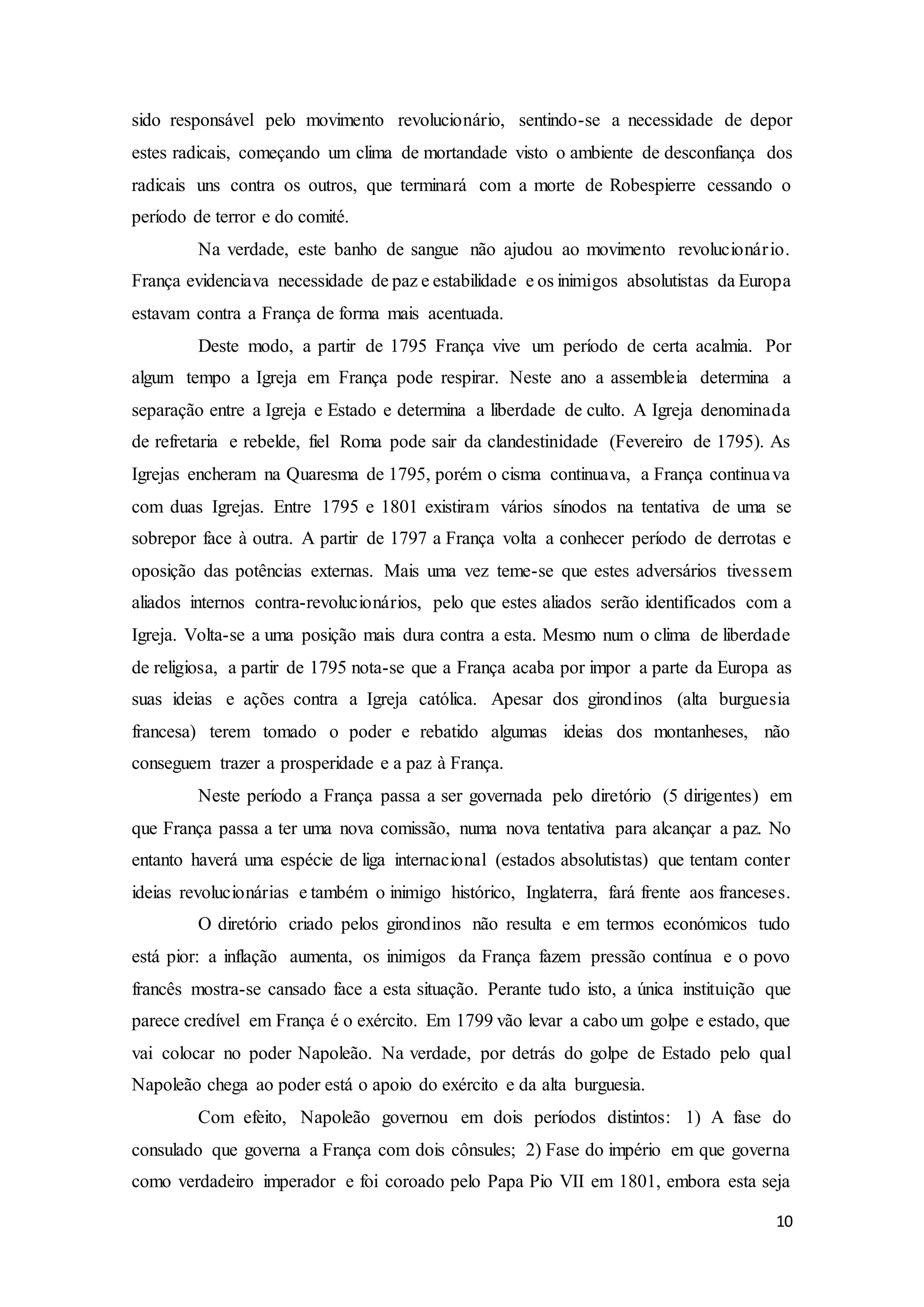 Historia da Igreja Contemporânea, apontamentos | DOCX