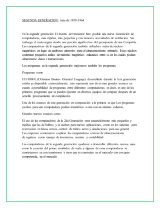Historia de la computadora y sus generaciones | DOCX