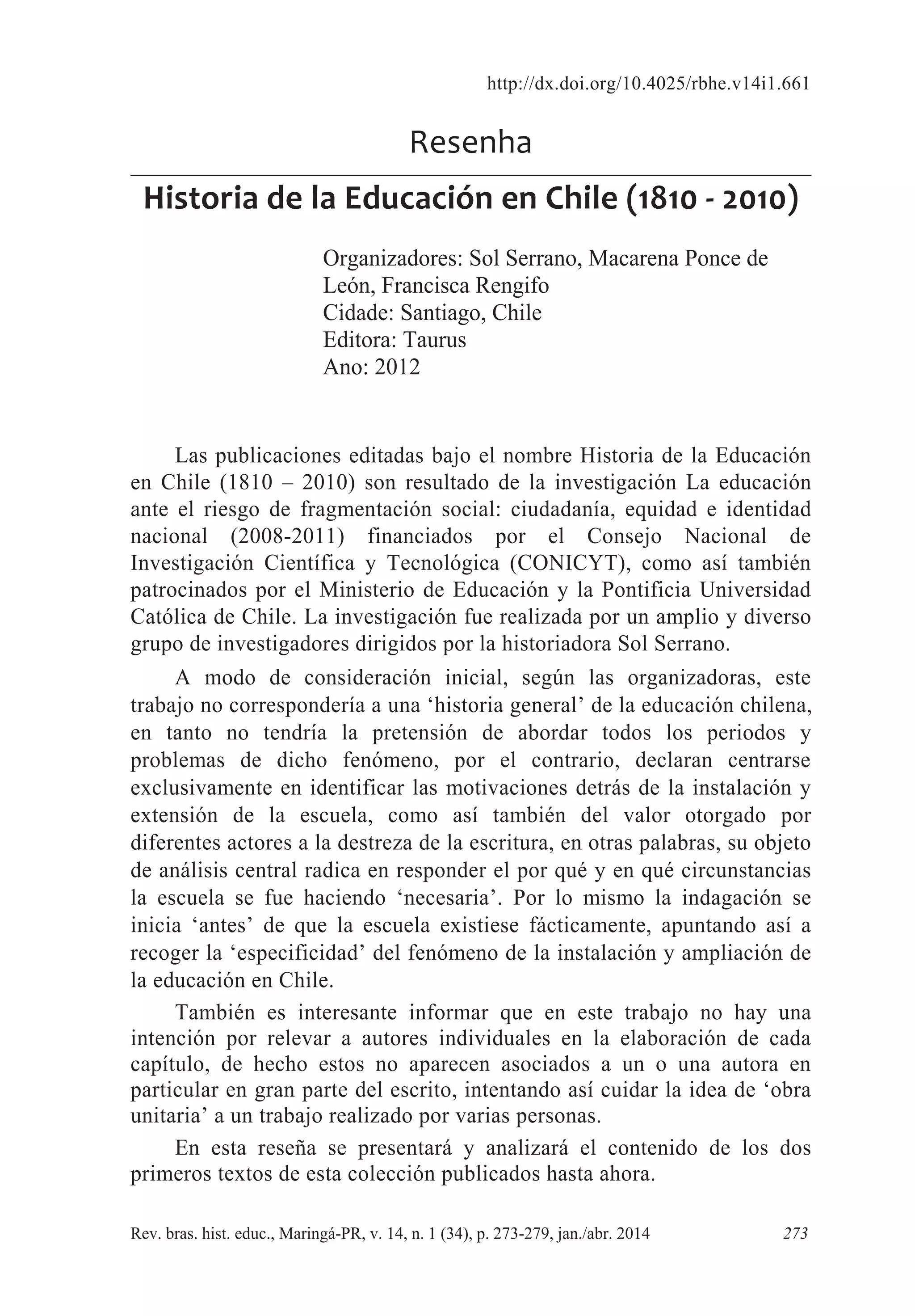 Historia de la_educacion_en_chile_1810_-_2010 | PDF