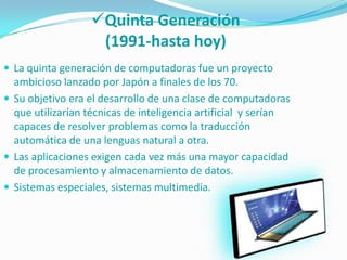 Historia de las Computadoras con sus Generaciones | PPTX