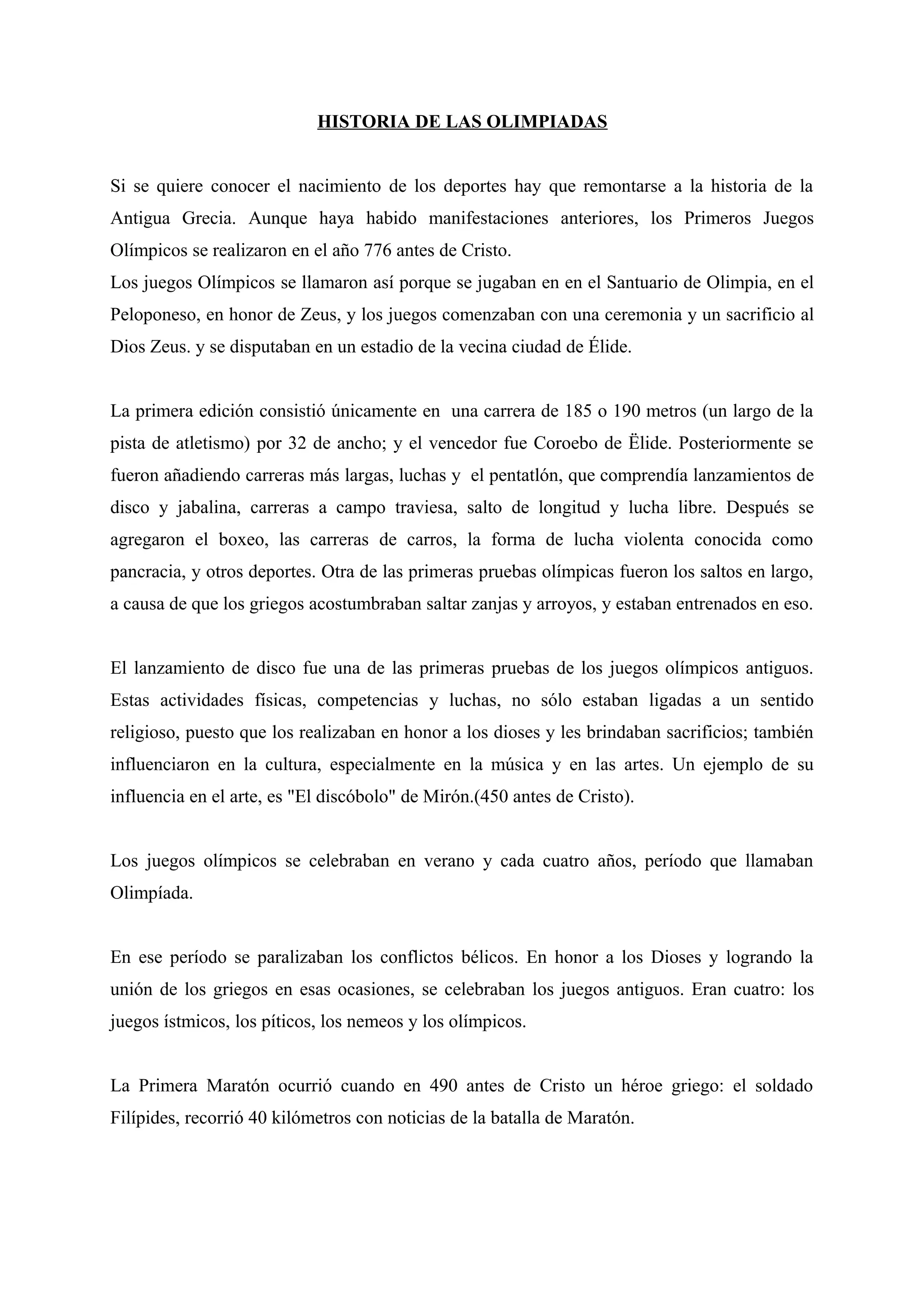 Historia de las olimpiadas | DOC