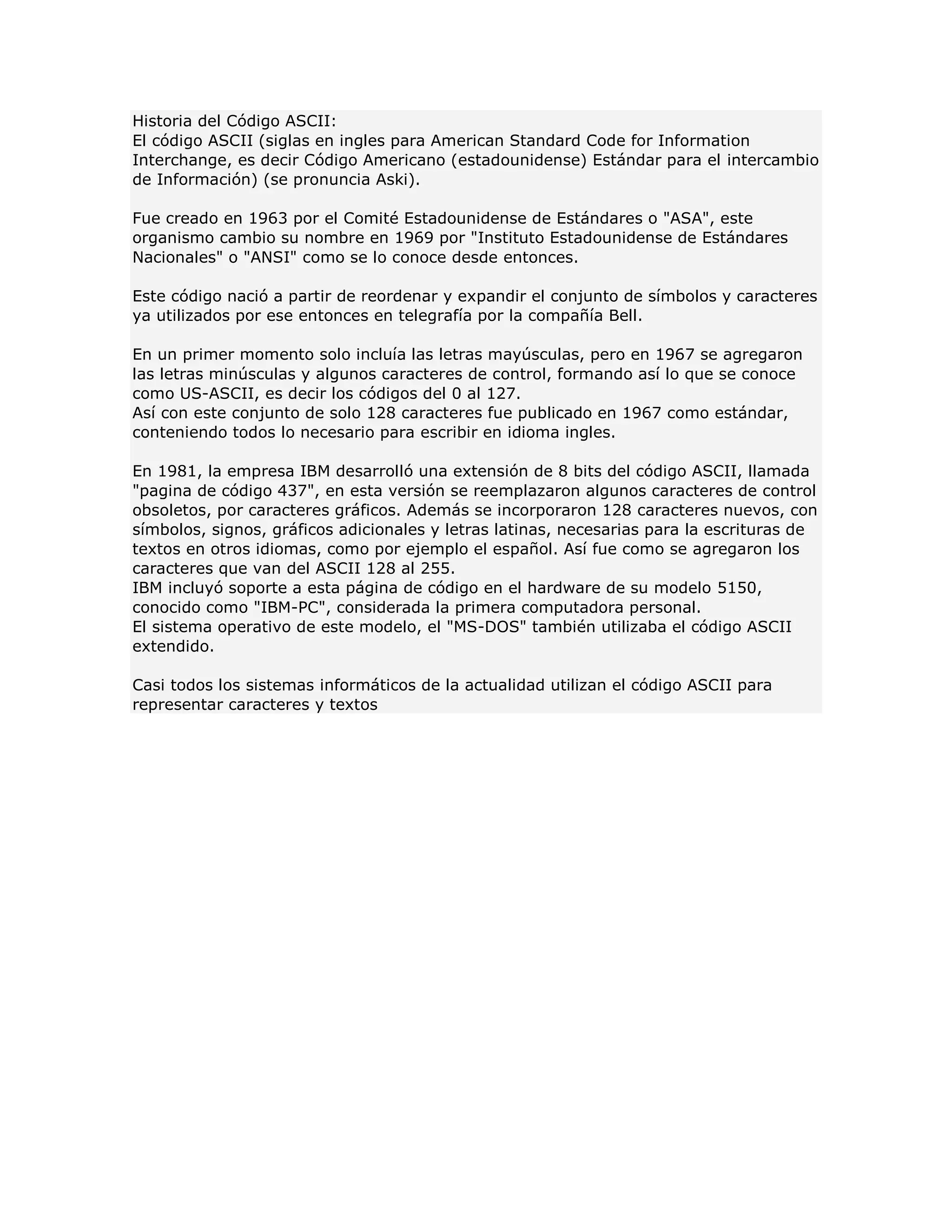Historia del código ascii | PDF