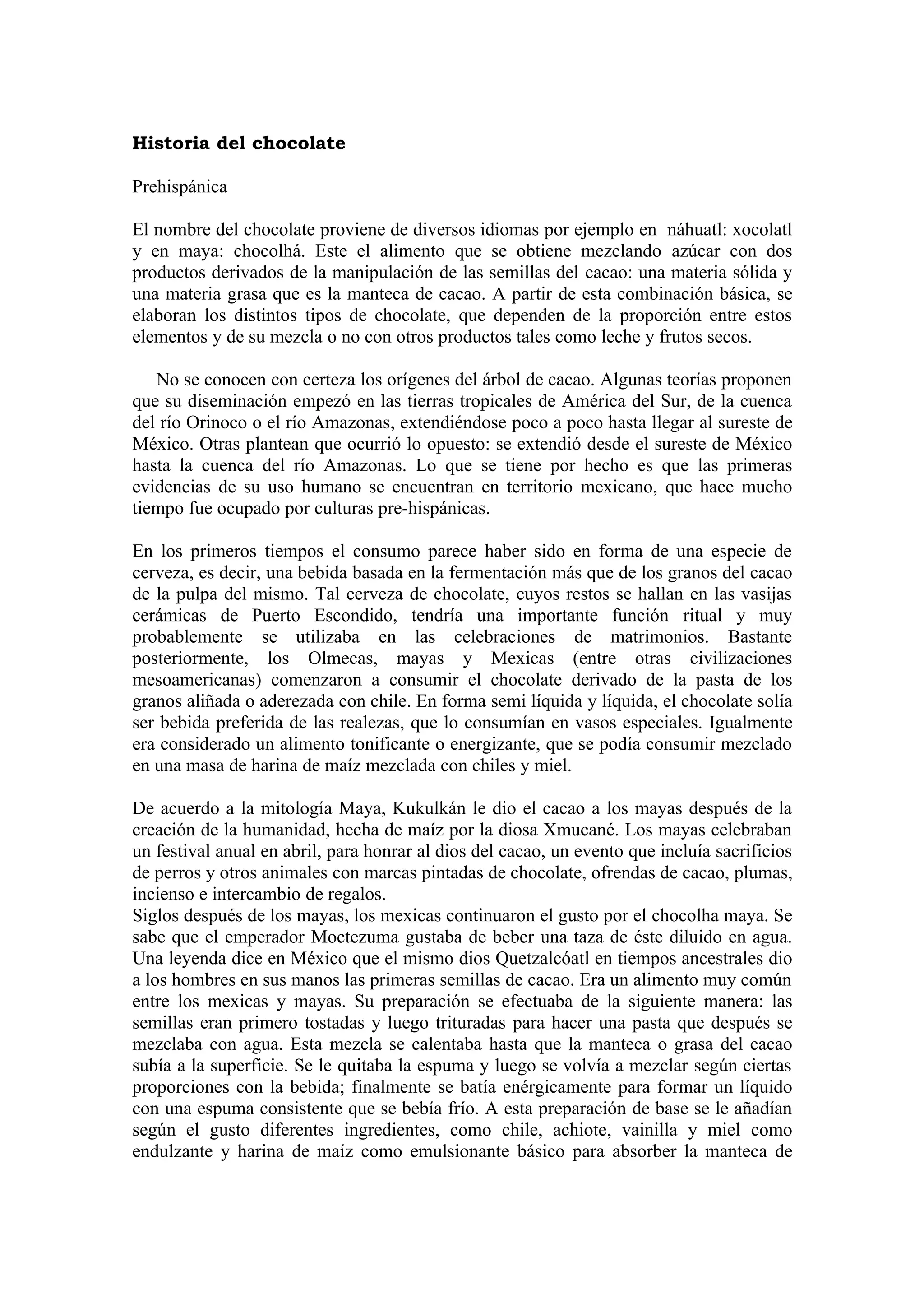 Historia Del Chocolate | DOC