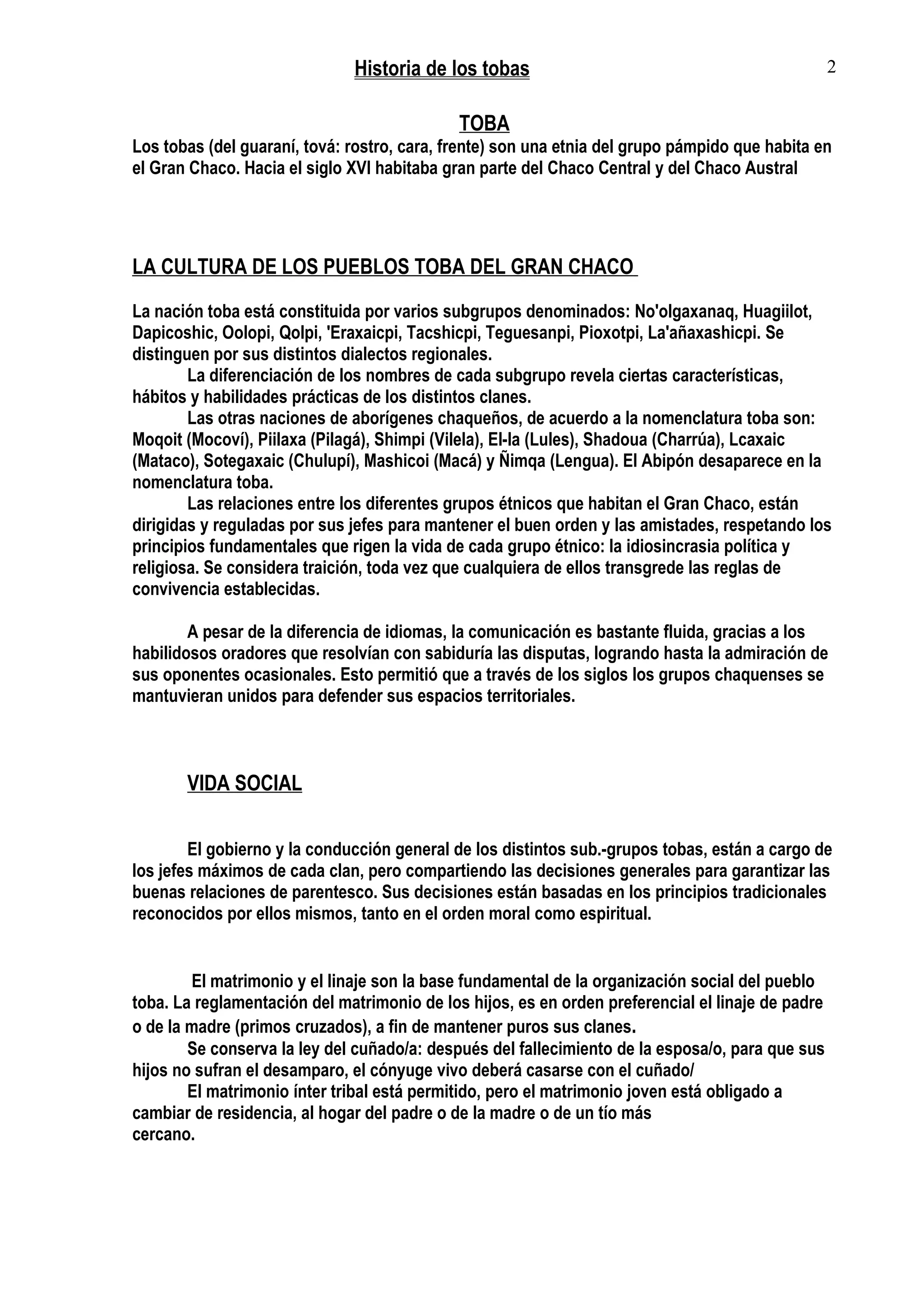 Historia de los tobas | DOC
