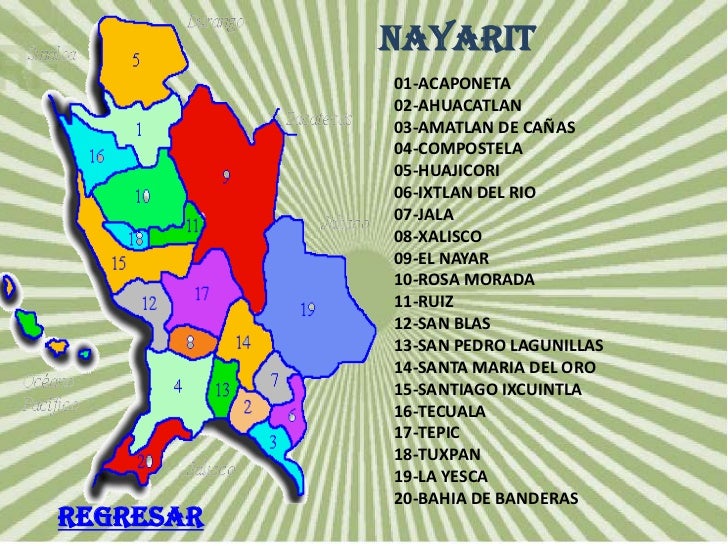 Mapa para imprimir de Nayarit Mapa de municipios de Nayarit. INEGI de ...