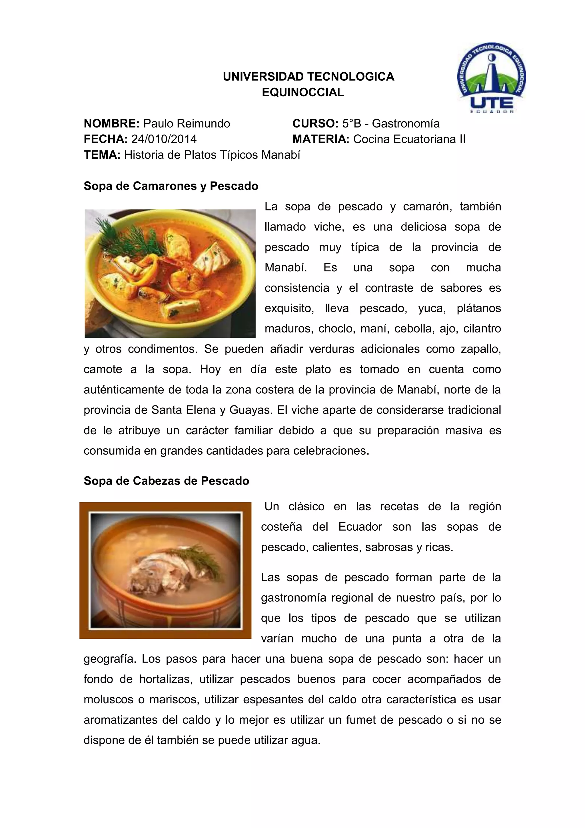 Historia de platos típicos manabí´ | DOCX