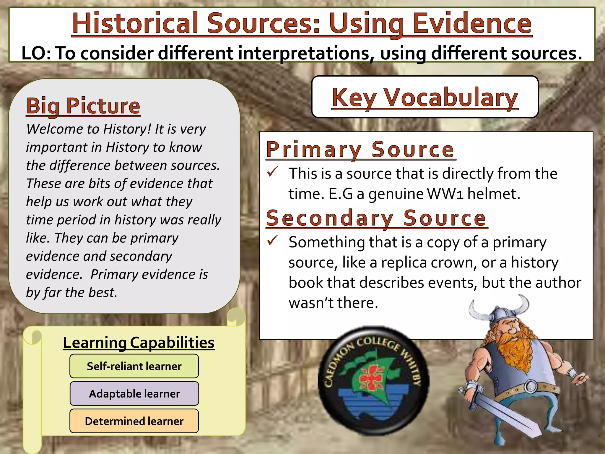 Historical sources intro lesson | PPTX