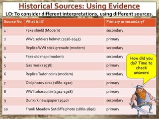 Historical sources intro lesson | PPTX