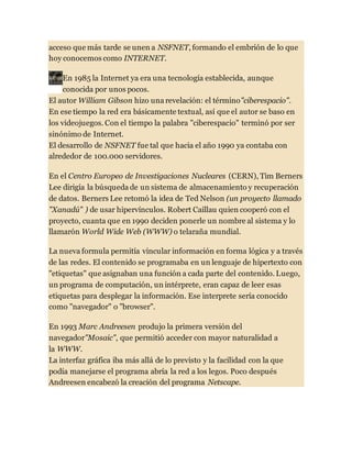 Historia y evolución de internet | DOCX