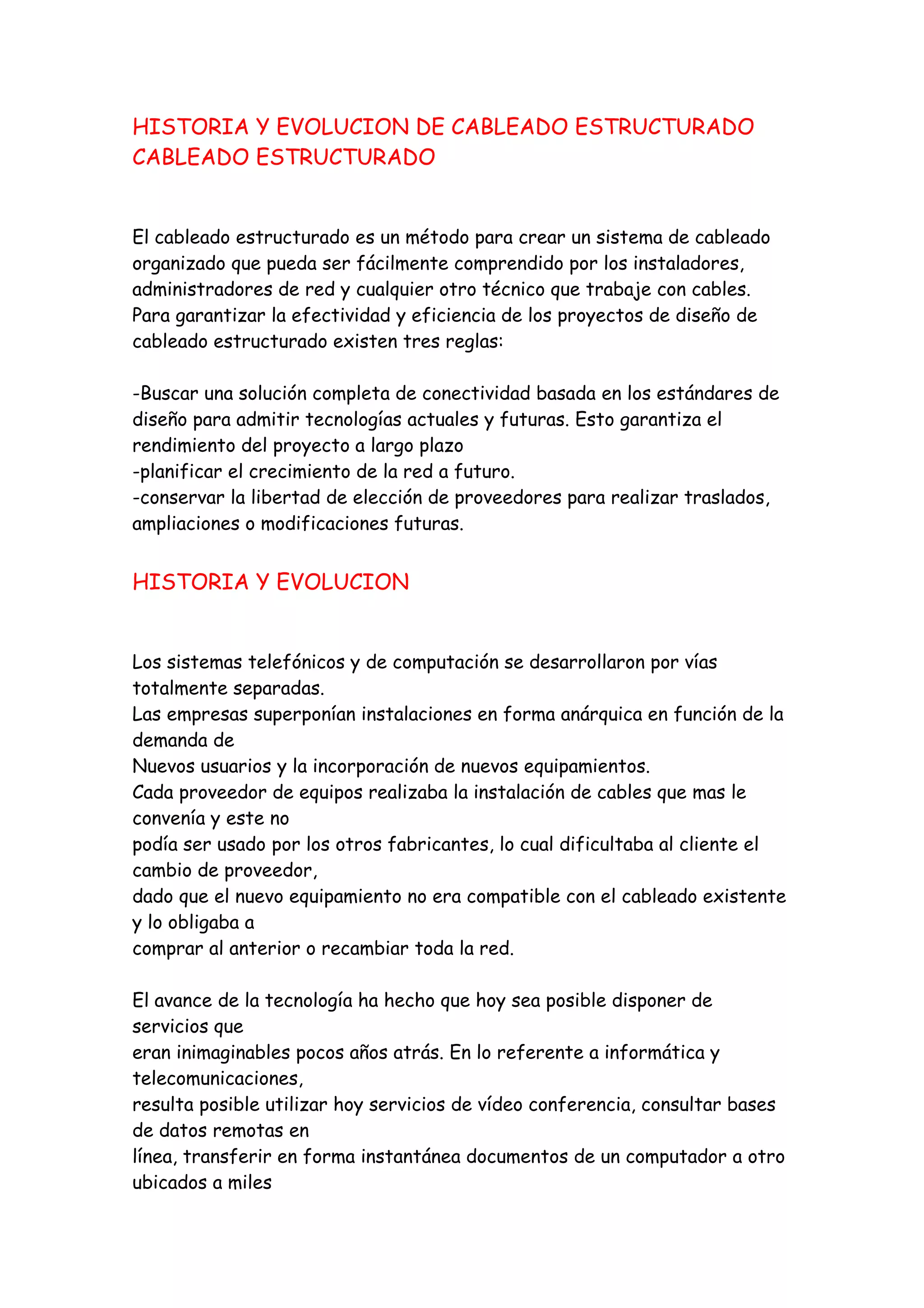 Historia y evolucion de cableado estructurado | DOC