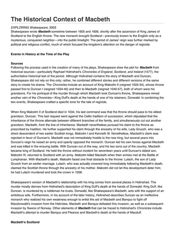 Historical Context of Macbeth from Parkland Schools | PDF | Free Download